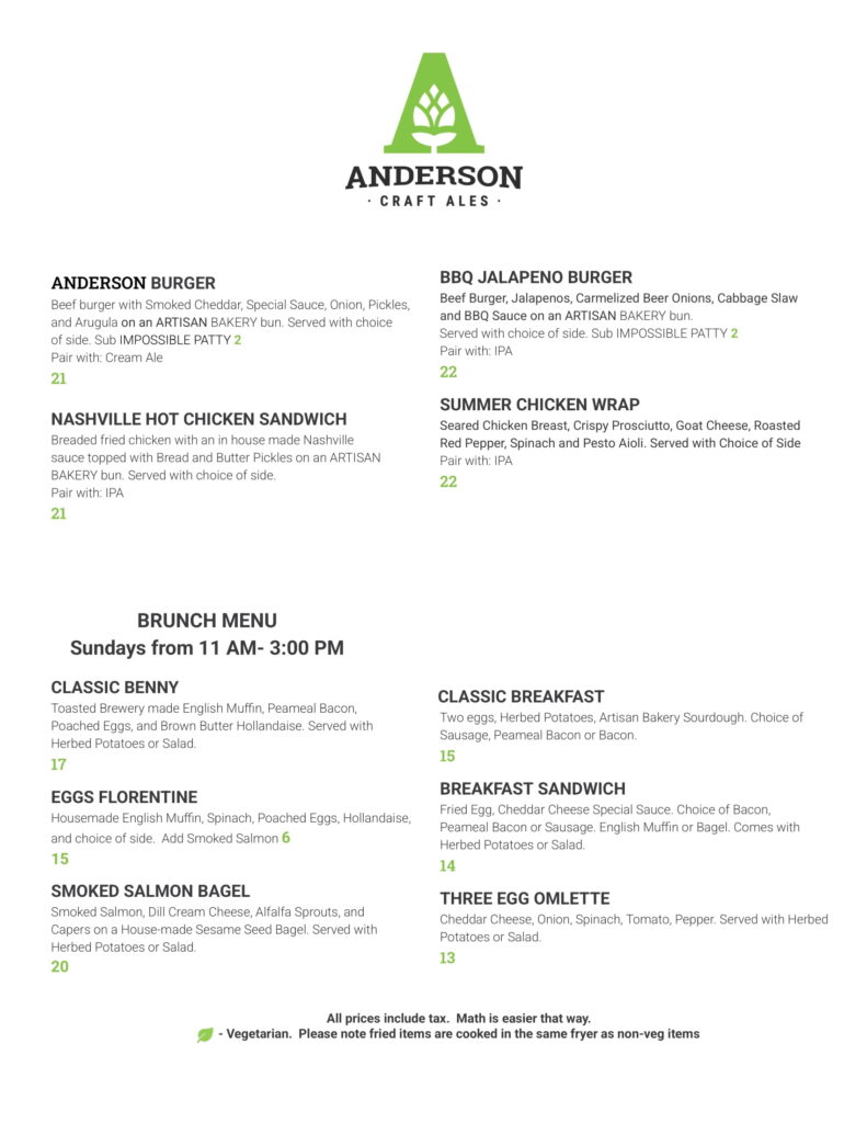 Food Menu - Anderson Craft Ales